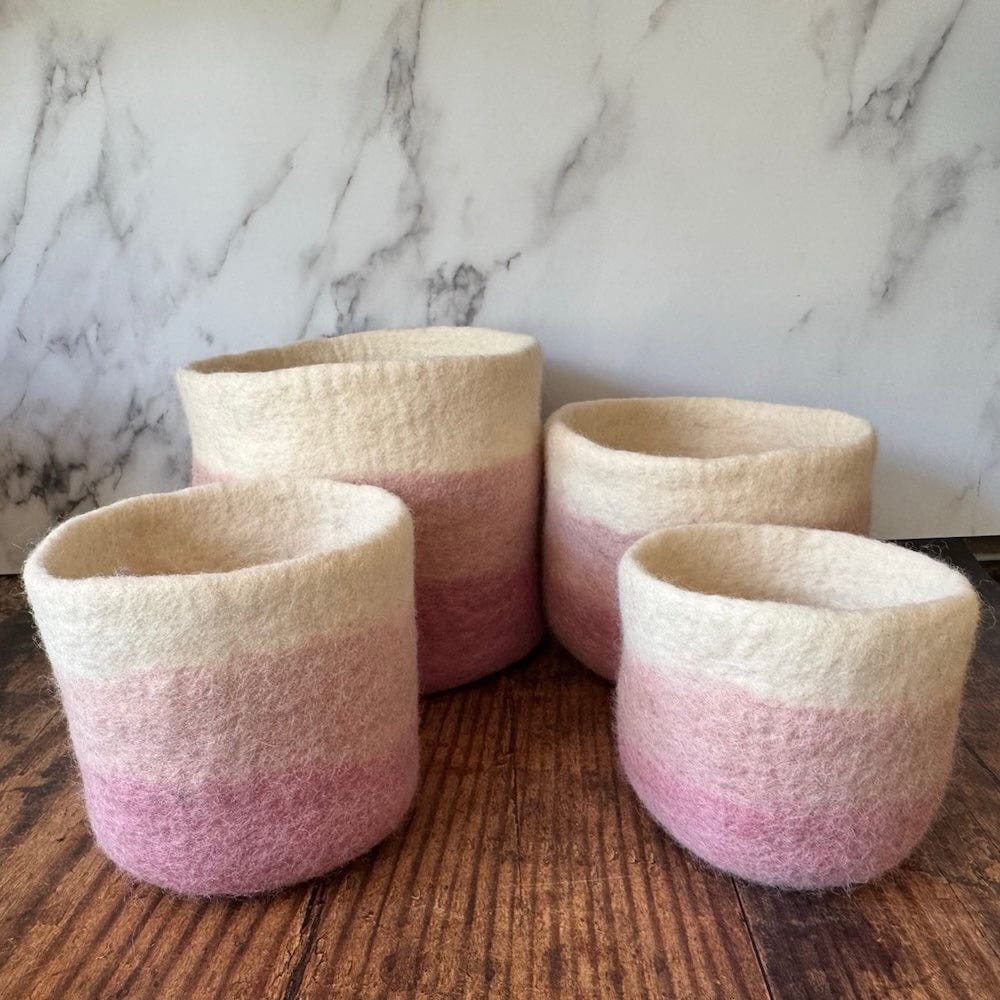 Fairtrade Striped Wool Felt Plant Pot Covers Pink 4 sizes | &Keep