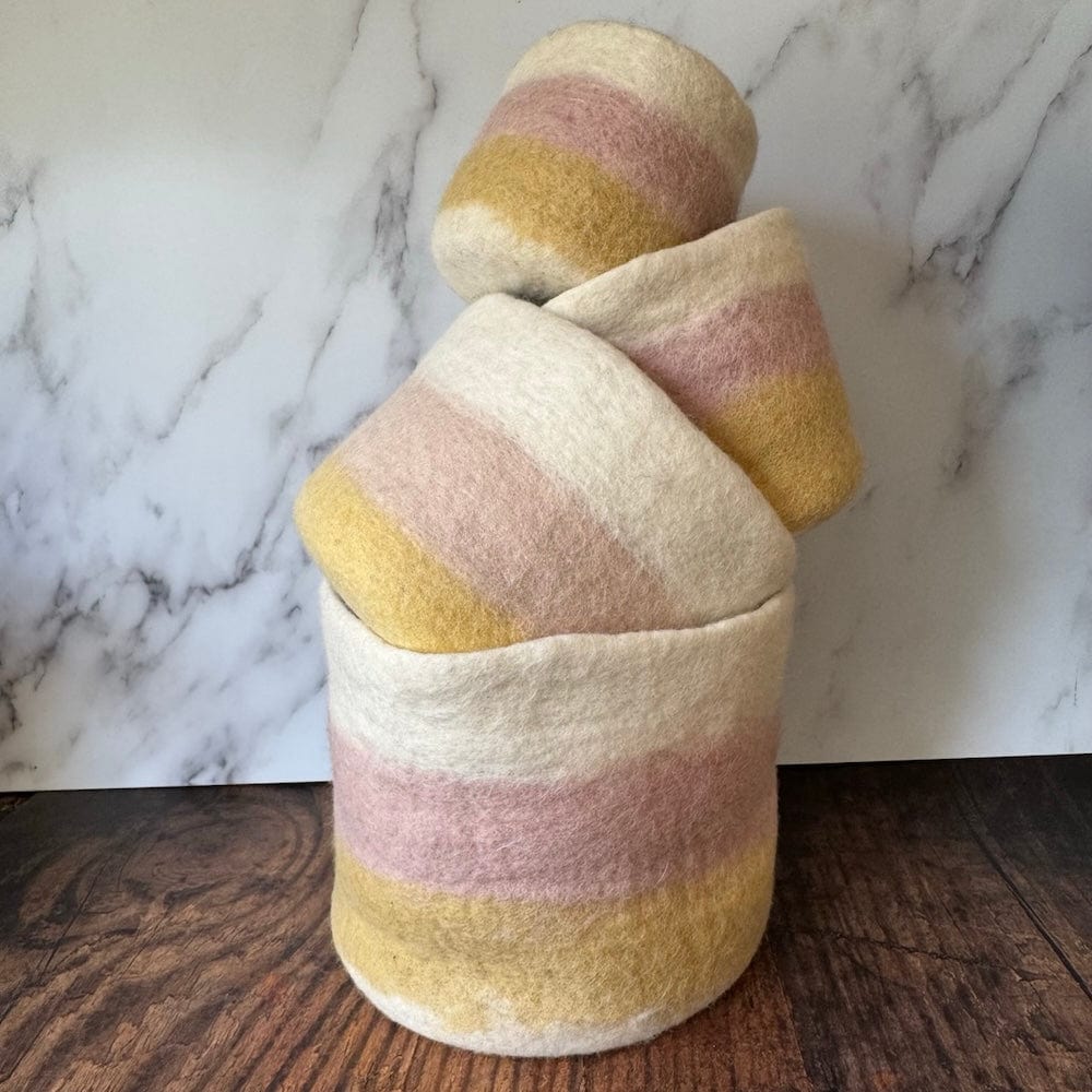 Fairtrade Stripe Wool Felt Plant Pot Covers Yellow Pink 4 sizes| &Keep