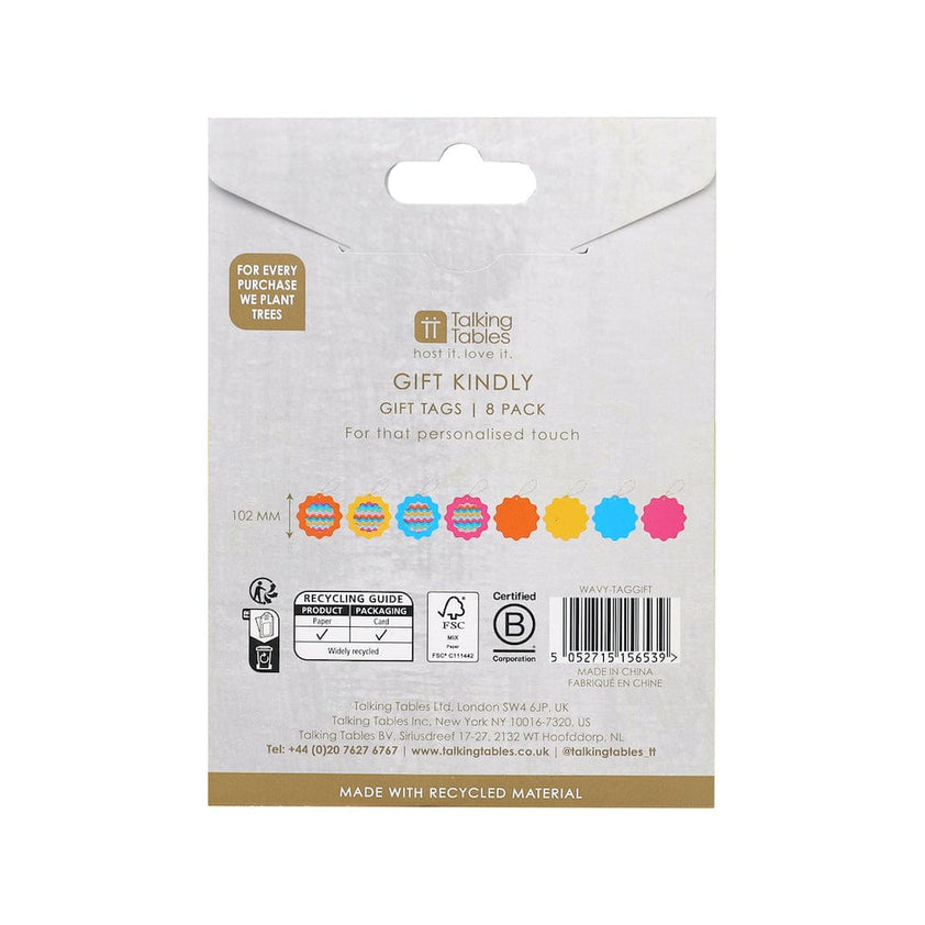 Talking Tables Colourful Wavy Gift Tags 8 Pack Plastic Free | &Keep