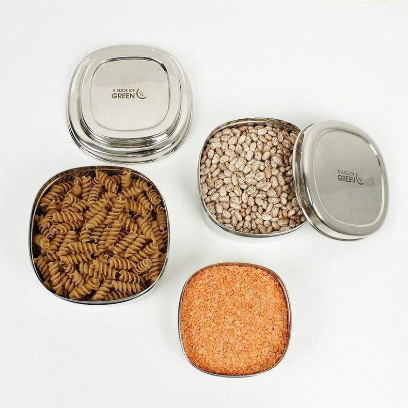 Stainless Steel Set of 3 Square Containers | A Slice of Green | &Keep