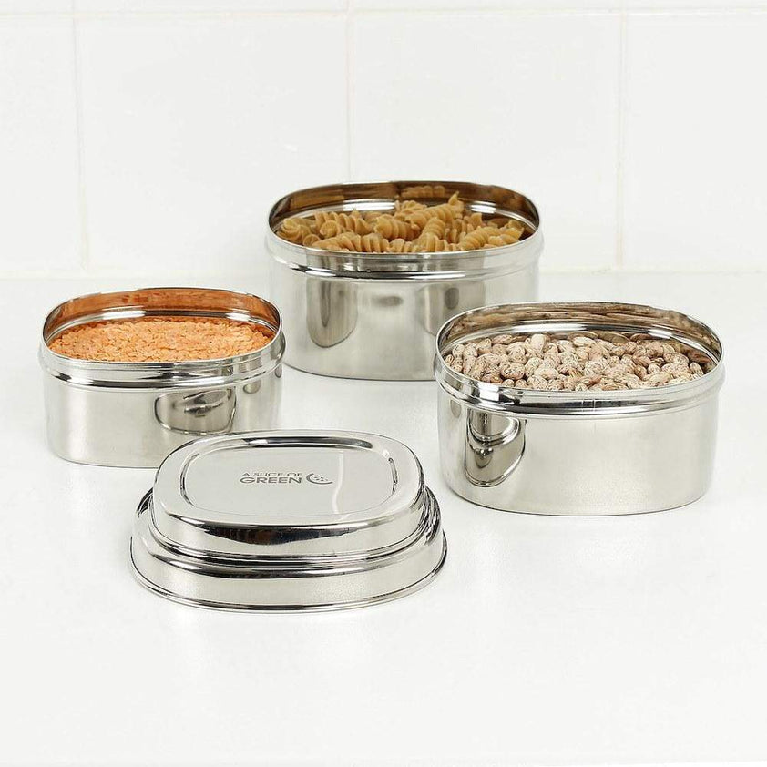 Stainless Steel Set of 3 Square Containers | A Slice of Green | &Keep